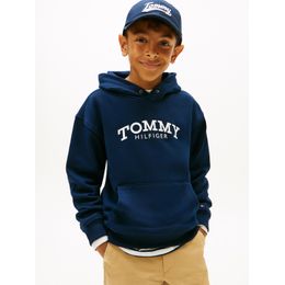 Kapuzensweatshirt Tommy Hilfiger, Jungen, Gr. 5 (110), schwarz night navy, Sweatware, Obermaterial: 80% Baumwolle, 20% Polyester, unifarben, regular fit normal, Rundhals, eingesetzt Rippb&uuml;ndchen, Sweatshirts Kapuzensweatshirt, Regular fit, f&uuml;r Kinder bis 16 Jahre