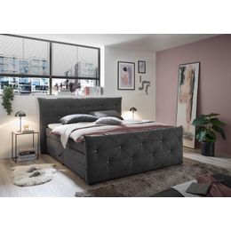 Boxspringbett ED EXCITING DESIGN "Villano", grau (anthrazit), B:203cm L:231cm, 95% Polyester, 5% Polyamide, Komplettbetten, Boxspringbett, mit Strasssteinen, Breite: 180cm, mit Bettkasten, inkl. Topper