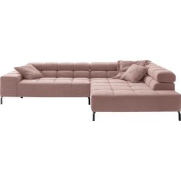 Ecksofa Home Affaire "Ancona New, wahlweise motorische Sitztiefenverstellung, auch in Cord", rosa (ros&eacute;), B:321cm T:216cm, : 88% Polyester, 12% Polyacryl, Sofas, Ecksofa, feine Steppung, mit Kopfteilverstellung, 3 Zierkissen, L-Form