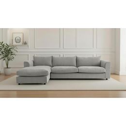 Ecksofa "Avelina", grau, B:297cm H:77cm T:186cm, 100% Polyester, LeGer Home by Lena Gercke, Sofas, Ecksofa, Breite 297 cm, in Cord- und Chenille- Stoff, R&uuml;ckenkissen mit Federn