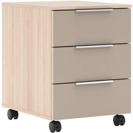 Rollcontainer Innostyle "Santorin", cashmere, riva eiche, B:45cm H:55cm T:17cm, Glas, Holzwerkstoff, Rollwagen, Rollcontainer, Rollen teilweise mit Bremse