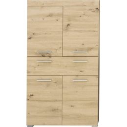 Midischrank Welltime "Avena", braun (asteichefarben), B:73cm H:132cm T:31cm, Schr&auml;nke, Midischrank, Standschrank mit 4 T&uuml;ren, 1 Schublade - (B/T/H) 73/31/130 cm