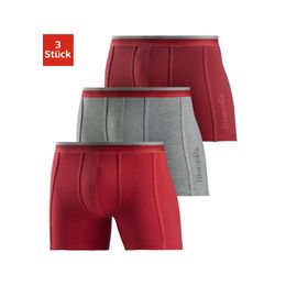 Langer Boxer Bench., Herren, Gr. L, 3 Stk., rot (bordeaux, grau, meliert, rot), Jersey, Obermaterial: 92% Baumwolle, 8% Elasthan (LYCRA), unifarben, Unterhosen Langer Boxer, Unterhosen mit elastischem Bund und Logodruck auf dem Bein, Topseller