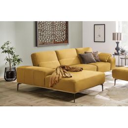 Ecksofa W.Schillig "3", gelb (sunrise z73), B:319cm H:88cm T:178cm, Longlife Xtra-Leder Z73: Naturwalkleder der Luxusklasse aus den erlesensten Rohh&auml;uten. Hautst&auml;rke 1, 1 &ndash; 1, 3 mm;ROHLEDER Jacquard-Flachgewebe Q2 W60 (63% Polyester, 37% Polyacryl);ROHLEDER Chenille-Flachgewebe Q2 W77 (68% Polyacryl, 32% Polyester);Stoff S37 (100% Polyester), Sofas, Ecksofa, mit Holzsockel, F&uuml;&szlig;e in Bronze pulverbe