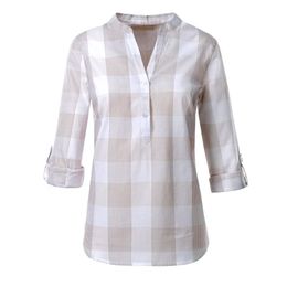 Schlupfbluse Casual Looks, Damen, Gr. 40, grau (taupe, wei&szlig;, kariert), 100% Baumwolle, gemustert, kariert, mehrfarbig, V-Ausschnitt, Blusen Schlupfbluse