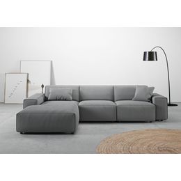 Ecksofa Home Affaire "Glimminge auch in Breitcord, Feincord, Boucl&eacute; + Easy care-Bezug", grau, B:294cm H:71cm T:191cm, 100% Polyester, Sofas, Ecksofa, L-Form, Breite 294, Zierkissen