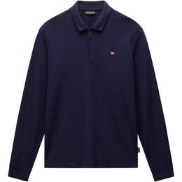 Langarm-Poloshirt Napapijri "EALIS LS 1", Herren, Gr. M, blau (blu marine), Web, Obermaterial: 100% Baumwolle, unifarben, klassisch normal, Rundhals, angeschnitten,eingesetzt,&Auml;rmel ohne &Auml;rmelschlitz angesetztes B&uuml;ndchen, Shirts Langarm-Poloshirt, Mit Rundhalsausschnitt