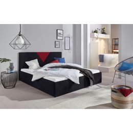 Polsterbett "Malibu", schwarz (schwarz, rot), B:212cm L:212cm, Bezug Bett: Microfaser (100% Polyester);Bonnell-Federkernmatratze: 51% Polypropylen, 39% Polyester und 10% Baumwolle;Kaltschaummatratze: 100% Polyester, Bezug abnehm- und waschbar bis 60C, Westfalia Schlafkomfort, Betten, Polsterbett, inkl. Bettkasten bei Ausf&uuml;hrung mit Matratze