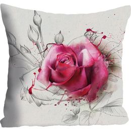 Dekokissen queence "Rosenbl&uuml;te", pink (wei&szlig;, hellrosa, hellpink, rosa, gebl&uuml;mt), B:40cm L:40cm, Polyester, Dekokissen_Sitzkissen_Kissenh&uuml;llen, Dekokissen, Kissenh&uuml;lle ohne F&uuml;llung, 1 St&uuml;ck