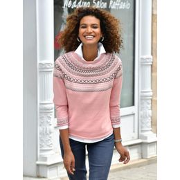 Norwegerpullover Inspirationen "Pullover", Damen, Gr. 46, rosa (ros&eacute;, gemustert), 100% Baumwolle, gemustert, mehrfarbig, Pullover Norwegerpullover
