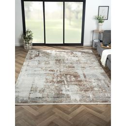 Teppich "Esme 2", beige (cream, hellgrau, terra), B:200cm H:8mm L:290cm, Polyester, MyFlair M&Ouml;BEL & ACCESSOIRES, Teppiche, Teppich, Kurzflor, Vintage Look, mit Fransen, besonders weich durch Microfaser