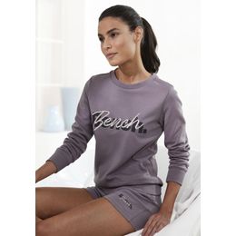 Sweatshirt BENCH. LOUNGEWEAR, Damen, Gr. 48/50, lila (mauve), Interlock, Obermaterial: 60% Baumwolle, 40% Polyester, bestickt, unifarben, Basic, bequem h&uuml;ftlang, Rundhals, Rippb&uuml;ndchen, Sweatshirts Sweatshirt, mit Logodruck und Stickerei, Loungewear