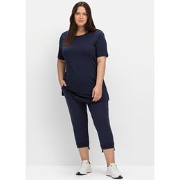 Longshirt sheego "Longshirt", Damen, Gr. 44/46, blau (marine), 90% Polyester, 10% Elasthan, unifarben, Rundhals, Shirts Longshirt