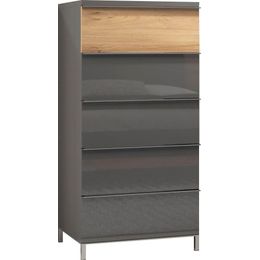 Highboard OTTO HOME "Onyx, hohe Kommode mit 5 Schubladen, UV Lackierung Hochglanz", grau (anthrazit, walnussfarben), B:60cm H:123cm T:45cm, Holzwerkstoff, Sideboards, Highboard, Schubkastenkommode mit Soft-Close-Funktion, Ma&szlig;e (B/T/H) 60/45/123cm