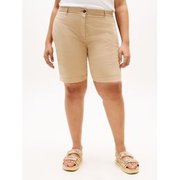Chinoshorts Tommy Hilfiger Curve "CRV CO GMD BLEND CHINO SHORT", Damen, Gr. 48, N-Gr, beige, Web, Obermaterial: 65% Baumwolle, 33% Lyocell, 2% Elasthan, unifarben, regular fit kurz, Hosen Chinoshorts, in gro&szlig;en Gr&ouml;&szlig;en