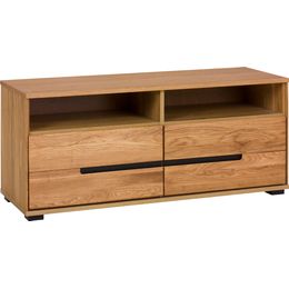Lowboard Home Affaire, braun, B:122,5cm H:52,5cm T:40,5cm, Holz teilmassiv, Sideboards, Lowboard, Schuldaen mit Soft-Close-System, Schwarze Metallelemente