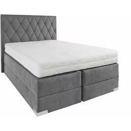 Boxspringbett, grau (dunkelgrau), B:150cm L:212cm, Bezug der Obermatratze: 100% Polyester, Bezug abnehm- und waschbar bis 60C;Unterbox und Kopfteil: Microvelours-Bezug (100% Polyester), Westfalia Schlafkomfort, Komplettbetten, Boxspringbett