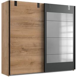 Schwebet&uuml;renschrank wimex "Malm&ouml;, Kleiderschrank wahlweise mit oder ohne Spiegel", braun (plankeneiche, graphit, spiegel), B:225cm H:210cm T:65cm, Holzwerkstoff, Schr&auml;nke, Schwebet&uuml;renschrank, Kleiderschrank im Industrial Design, 225 oder 270cm breit