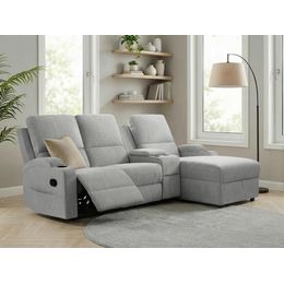 Ecksofa OTTO HOME "NAPORI Multimediasofa, 3er Kinosessel XXL, L-Form, Cord", grau, B:240cm H:105cm T:155cm, Sofas, Ecksofa, Kinosofa mit Relaxfunktion, Getr&auml;nkehalter, Staufach und Staukasten