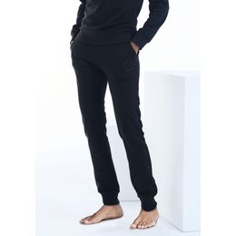 Jogginghose BENCH. LOUNGEWEAR, Damen, Gr. 44/46, N-Gr, schwarz, Sweatware, Obermaterial: 60% Baumwolle, 40% Polyester, bestickt, unifarben, bequem lang, Hosen Jogginghose, mit dezenter Logostickerei, Loungeanzug, Topseller