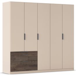 Kleiderschrank Rauch "Dreht&uuml;renschrank Schrank Garderobe Schlafzimmerschrank KODA", beige (beige (champagner), atlantic oak dunkel), B:226cm H:210cm T:54cm, Holzwerkstoff, Schr&auml;nke, Kleiderschrank, mit asymmetrisch angeordneten Schubladen MADE IN GERMANY