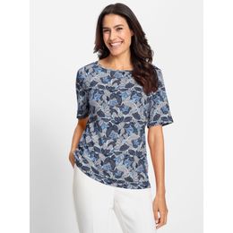 Print-Shirt Inspirationen "Shirt", Damen, Gr. 54, blau (hellblau, marine, bedruckt), 95% Viskose, 5% Elasthan, bedruckt, gebl&uuml;mt, gemustert, mehrfarbig, U-Boot-Ausschnitt, Shirts Print-Shirt