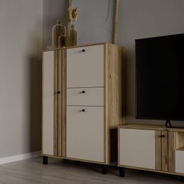 Highboard FORTE "Killarney", beige (mauvella eiche, sand), B:88,1cm H:131,8cm T:42cm, Dekorfolie, Holzwerkstoff, MDF, Metall, Sideboards, Highboard, Highboard, Soft Close, Stauraum