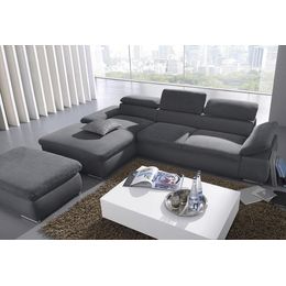 Sit & More Ecksofa SIT & MORE "Valantine L-Form, B: 286 cm", grau (dunkelgrau), B:286cm H:73cm T:174cm, 100% Polyester;Luxus-Kunstleder/Struktur (88% Polyester, 12% Polyamid), Sofas, Ecksofa, mit Arm- & Kopfteilverstellung, optional mit Bettfunktion