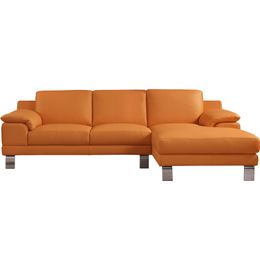 Ecksofa Egoitaliano "Shakira, Design und super Sitzkomfort auf hohem Niveau, tolle Details", orange, B:236cm H:84cm T:152cm, Leder &raquo;BULL&laquo; (echtes Rindsleder). Geschliffenes, pigmentiertes und behandeltes Rindsleder mit einer Dicke von 1, 3-1, 5 mm. Dieses Leder zeigt eine ziemlich weiche Hand mit einem halb undurchsichtigen Aussehen. Es handelt sich um ein gesch&uuml;tztes Leder. Eine leichte Deckschic