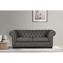 3-Sitzer Home Affaire "CHARENTE, optionale Schlafsofa, Chesterfield-Sofa, Bettfunktion", grau (dunkelgrau), B:198cm H:74cm T:89cm, 100% Polyester, Sofas, 3-Sitzer, mit edler Knopfheftung und typischen Armlehnen, B/T/H 198/89/74 cm