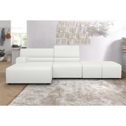 Ecksofa Egoitaliano "Babouche, Designsofa mit au&szlig;ergew&ouml;hnlichem Sitzkomfort zum Wohlf&uuml;hlen", wei&szlig;, B:384cm T:98cm, Leder &raquo;BULL&laquo; (echtes Rindsleder). Geschliffenes, pigmentiertes und behandeltes Rindsleder mit einer Dicke von 1, 3-1, 5 mm. Dieses Leder zeigt eine ziemlich weiche Hand mit einem halb undurchsichtigen Aussehen. Es handelt sich um ein gesch&uuml;tztes Leder. Eine leichte Deckschicht sch&uuml;tzt