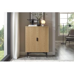 Kommode Salesfever "Visby Stilvolles Sideboard f&uuml;r den Wohnbereich", beige (natur, schwarz), B:80cm H:110cm T:40cm, Furnier, MDF, Metall, Sideboards, Kommode, Eiche Echtholzfurnier