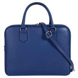 Aktentasche CLUTY, Damen, Gr. B/H/T: 35cm x 28cm x 13cm onesize, blau, Leder, leicht gl&auml;nzend, unifarben, Taschen Aktentasche, echt Leder, Made in Italy