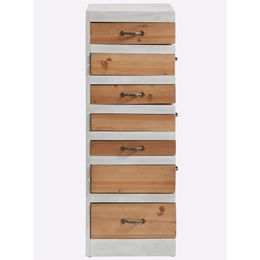 Kommode, wei&szlig; (wei&szlig;, natur), B:40cm H:110cm T:40cm, Spanplatte, Sideboards, Kommode