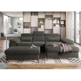 Sit & More Ecksofa SIT & MORE "Cabrio L-Form, B: 295 cm, mit Sitztiefen-, Arm- & Kopfteilverstellung", grau (anthrazit), B:295cm H:87cm T:180cm, 100% Polyester, Sofas, Ecksofa, 2 Nierenkissen, Federkern, optional Bettfunktion und Stauraum