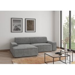 Ecksofa Trendmanufaktur "Graz, wahlweise mit Sitzvorschub und Bettkasten, L-Form, Breite 246 cm", blau (betongrau), B:246cm H:73cm T:162cm, 92% Polyester, 8% Polyamid, Sofas, Ecksofa, in Cord-, haustierfreundlichem LEO Struktur- oder LUMOS-3D-Bezug