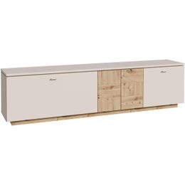 Lowboard FORTE "LouotoTV-Board, TV-Schrank", beige (sand, artisan eiche), B:224,8cm H:57,7cm T:41,6cm, Holzwerkstoff, Sideboards, Lowboard, TV Board, Metallgriffe, Stauraum, Soft Close, Breite 224,8cm