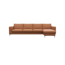 Ecksofa FLEXLUX "Fiore, super Sitzkomfort durch Kaltschaum im Sitz, L-Form", braun (modern cogna), B:295cm H:85cm T:159cm, Sofas, Ecksofa, breite Armlehnen, F&uuml;&szlig;e Alu