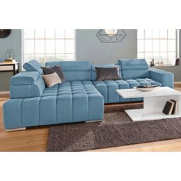 Ecksofa exxpo - SOFA FASHION "Elias, aktuelle Kreuzsteppung im Sitz, bequem, Breite 307cm, L-Form", blau (azur), B:307cm H:94cm T:201cm, Struktur ( 100% Polyester), Sofas, Ecksofa, mit Kopf- bzw. R&uuml;ckenverstellung, wahlweise mit Bettfunktion