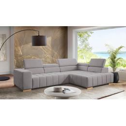 Ecksofa exxpo - SOFA FASHION "Elianos, hoher Sitzkomfort, aufwendige Kreuzsteppung im Sitz, L-Form", mink, B:307cm H:73cm T:201cm, Sofas, Ecksofa, Kopfteile & Sitztiefe verstellbar, mit Bettfunktion