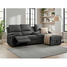Ecksofa OTTO HOME "NAPORI Multimediasofa, 3er Kinosessel XXL, L-Form, 3 Bezugsstoffe", grau (anthrazit), B:240cm H:105cm T:155cm, Sofas, Ecksofa, Kinosofa mit Relaxfunktion, Getr&auml;nkehalter, Staufach und Staukasten