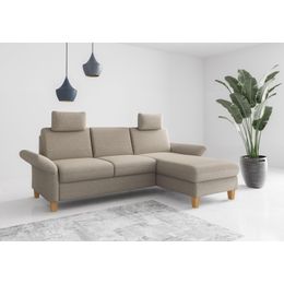 Ecksofa Home Affaire "Rochelle, L-Form", grau (taupe), B:251cm H:90cm T:164cm, 95% Polyester 5% Polyamid, Sofas, Ecksofa, wahlweise mit Armteilverstellung, Bettfunktion und Bettkasten