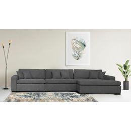 Ottomane Home Affaire "Skara L-Form", grau (dunkelgrau), B:310cm H:86cm T:100cm, 100% Polyester, Sofas, Ottomane, Lounge-Sofa mit Federkernpolsterung, in vielen Bezugsvarianten