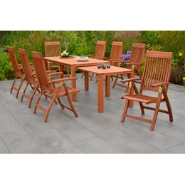 Garten-Essgruppe Merxx "Comodoro", braun (braun, braun, braun), Massivholz, Sitzm&ouml;bel-Sets, Garten-Essgruppe, 8 Klappsessel, 5-fach verstellbar, Ausziehtisch