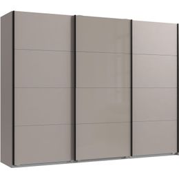 Kleiderschrank wimex "Tilburg, Metallgriffe, Made in Germany", grau (saharagrau, durchg&auml;ngige t&uuml;rfront glas saharagrau, absetzung grafit), B:270cm H:208cm T:65cm, Holzwerkstoff, Schr&auml;nke, Kleiderschrank, mit Schwebet&uuml;ren, jeweils 1 Glaselement, 180, 225 oder 270cm breit