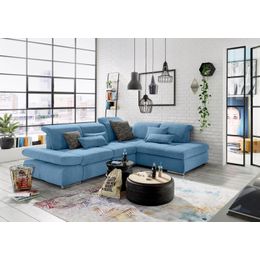 Ecksofa "SO 4100 mit komfortablen Federkern und Kopfteilverstellung", blau (hellblau 1695), B:291cm H:80cm T:226cm, SET ONE BY Musterring, Sofas, Ecksofa, wahlweise mit Bettfunktion und Sitztiefenverstellung, L-Form