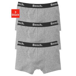 Boxer Bench. "Boxershorts f&uuml;r Jungen", Jungen, Gr. 122/128, 3 Stk., grau (grau, meliert), Jersey, Obermaterial: 92% Baumwolle, 8% Elasthan (LYCRA), unifarben, k&ouml;rpernah, Unterhosen Boxer, mit Logo-Webbund