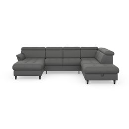 Sit & More Wohnlandschaft SIT & MORE "Marano U-Form", grau (steel), B:304cm T:216cm, 100% Polyester, Sofas, Wohnlandschaft, inklusive Kopfteilverstellung, wahlweise mit Bettfunktion, Bettkasten