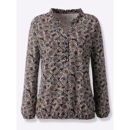 Print-Shirt Inspirationen "Print-Shirt", Damen, Gr. 54, schwarz (schwarz, bedruckt), 50% Baumwolle, 50% Modal, bedruckt, gemustert, gepunktet, mehrfarbig, V-Ausschnitt, Shirts Print-Shirt