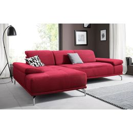 Ecksofa Home Affaire "Caluna", rot, B:269cm H:97cm T:174cm, Flachgewebe Mura: (100% Polyester);Luxus-Microfaser Vintageoptik (100% Polyester);Luxus-Mikrofaser (90% Polyester, 10% Polyamid), Sofas, Ecksofa, Inkl.Sitztiefenverstellung, wahlweise mit Kopf- und Armteilverstellung